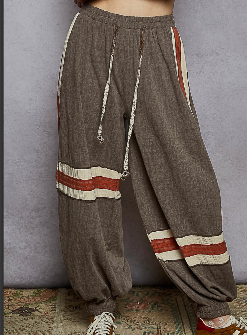 Charcoal Cream Red Stripe Joggers – LilTexascharm1